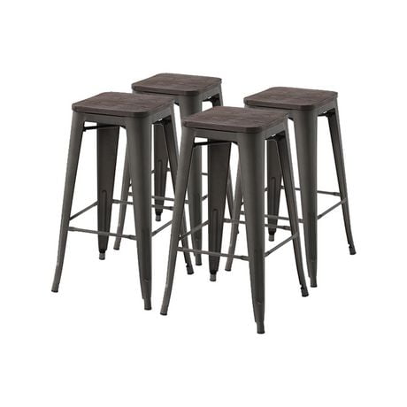 Homycasa 29 Inch Backless Wood Metal Bar Stools（Set of 4） | Walmart Canada