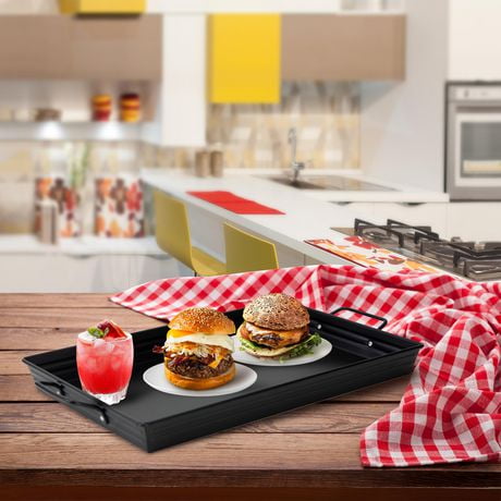 Hometrends Matte black Metal Rectangle Tray with Metal handle 21 inch W ...