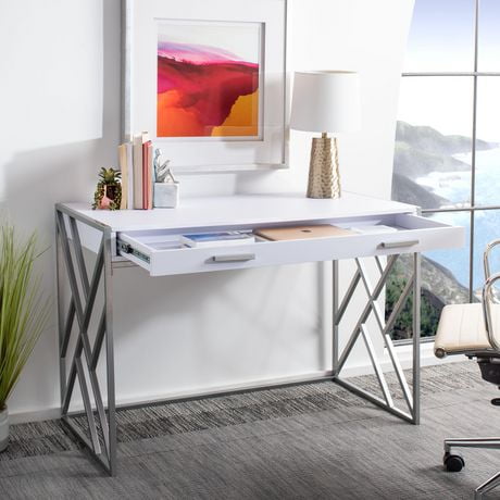 Click here for Safavieh Elaine 1 Drawer Glam Desk White/Silver prices