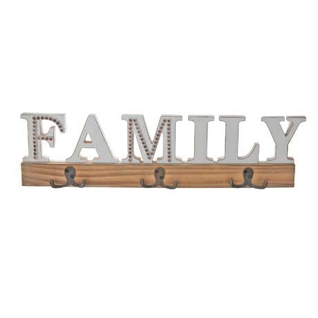 Wooden Family Wall Sign With 3 Hooks | Walmart Canada