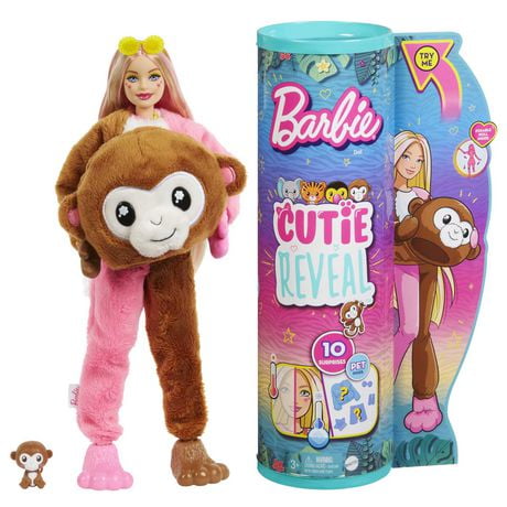 Barbie Dolls and Accessories, Cutie Reveal Doll, Jungle Series Monkey ...