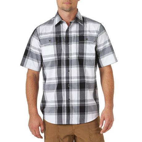 Click here for Wrangler Mens Short Sleeve Plaid Shirt White Black... prices