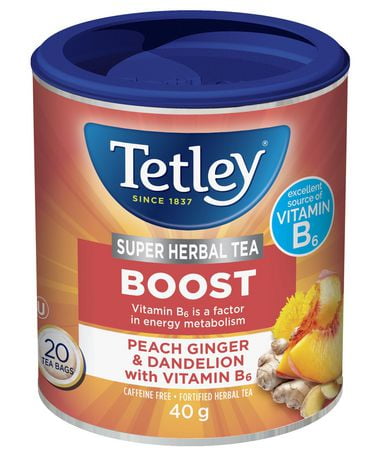 Tetley Super Herbal Tea-Boost Peach Ginger Dan with Vit B6, 20 ct ...