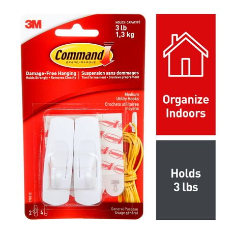 Command™ Medium Utility Hooks, 17001C, 2 Md Hooks, 4 Strips - Walmart.ca