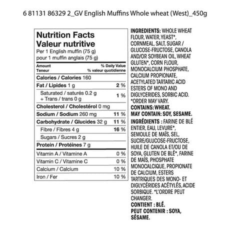 Great Value 100% Whole Wheat English Muffins | Walmart Canada