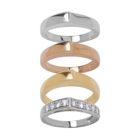 PAJ Sterling Silver Tri-Tone Set of 4 Pyramid Stackable Rings - Walmart.ca