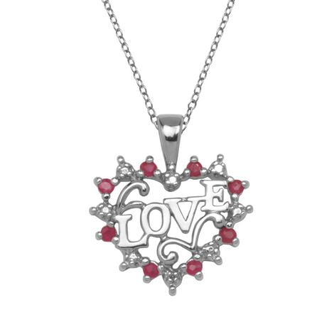 Sterling Silver Genuine Ruby "Love" Heart Pendant with Diamond Accents ...
