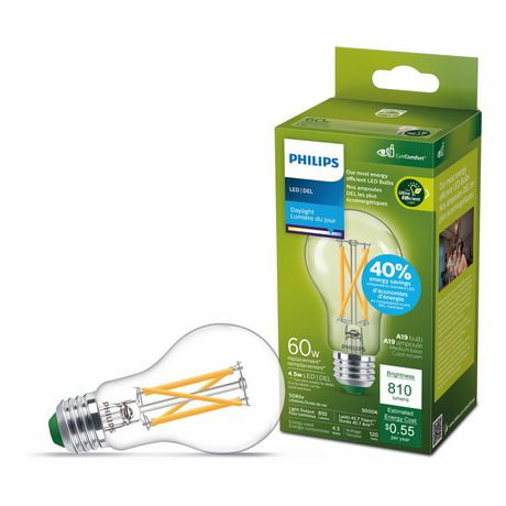 Philips Ultra Efficient LED Bulb 60W A19 1PK Daylight Clear Non ...