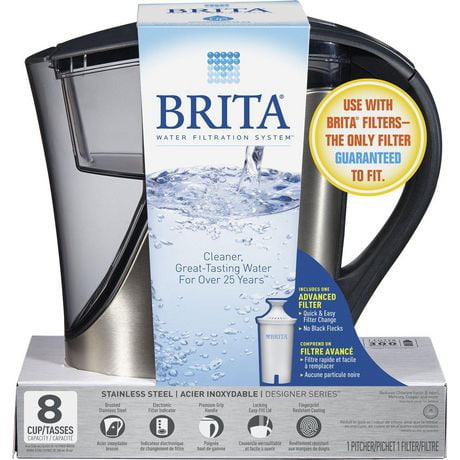 Brita Stainless Steel Water Filter Pitcher with 1 Standard Filter, 8 ...