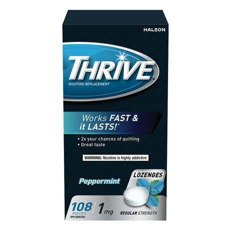 Thrive Lozenges 1mg Regular Strength Nicotine Replacement, Mint, 108 ...