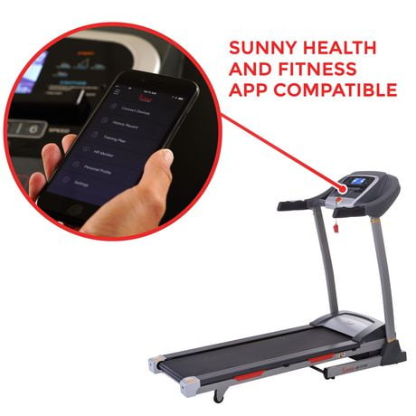 Sunny Health & Fitness Portable Treadmill with Auto Incline, LCD, Smart ...