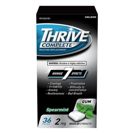 Thrive Complete Gum 2mg Regular Strength Nicotine Replacement - Thrive Gum, Fresh Spearmint, 36 ...