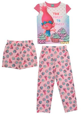 DreamWorks Trolls Trolls Girls' 3-Piece short Sleeve Pajama Set ...
