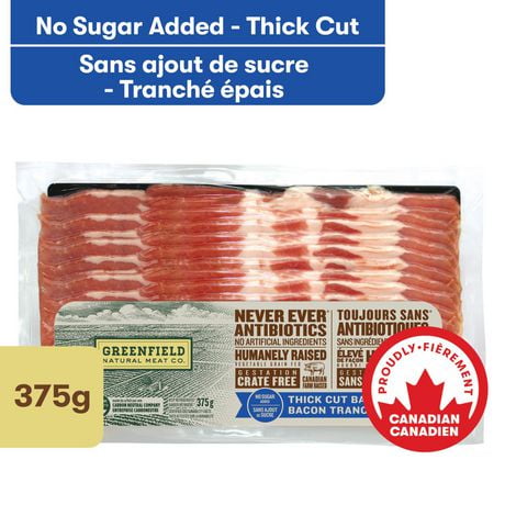Greenfield Natural Meat Co No Sugar Added Thick Cut Bacon, 375 g ...