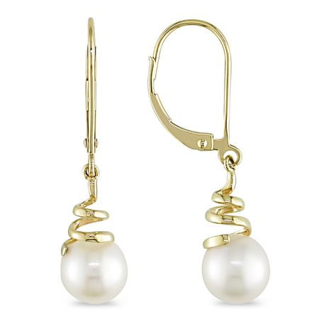 Miadora 6.5-7 mm Freshwater White Pearl Earrings in 10k Yellow Gold ...