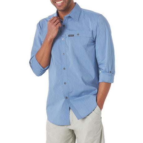 Click here for Wrangler Mens Long Sleeve Camp Shirt Blue S prices