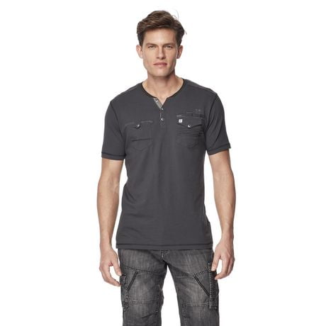 Click here for Dark Black Mens Short-Sleeve Henley T-Shirt With P... prices