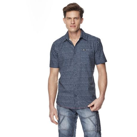 Click here for Dark Black Mens Short-Sleeve Patterned Button-Down... prices