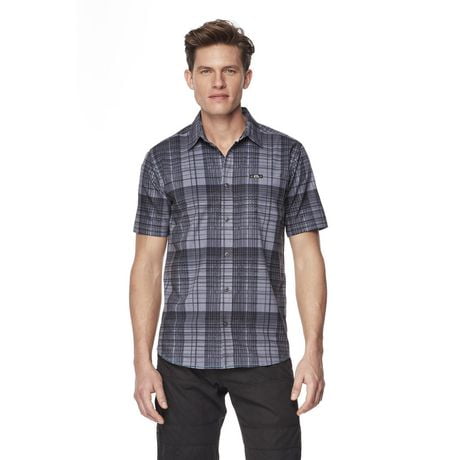Click here for Dark Black Mens Short-Sleeve Patterned Button-Down... prices
