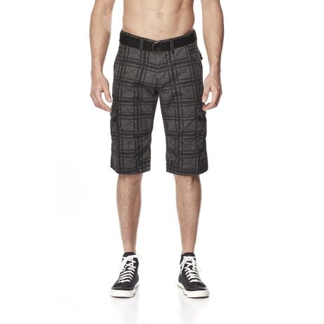 Click here for Dark Black Mens Plaid Cargo Capri With Belt Black... prices