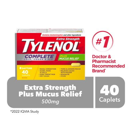 Tylenol Extra Strength Complete Cold, Cough & Flu Relief Day Caplets ...