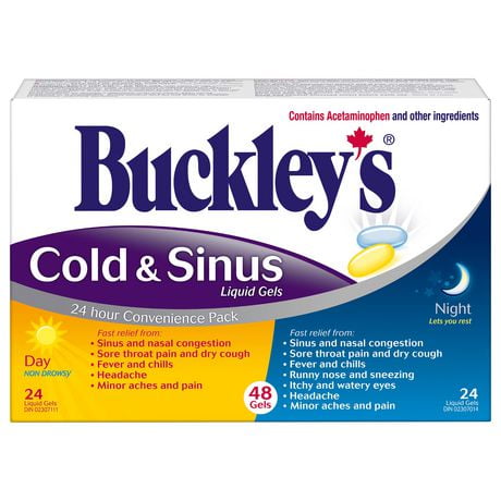 Buckley's Cold & Sinus 24-Hour Pack Liquid Gels, 48 Count, 48 Count ...