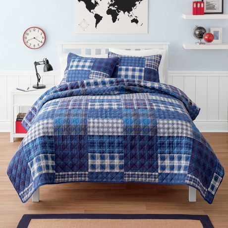 Click here for Mainstays Kids Reversible Madras Plaid Quilt Set B... prices