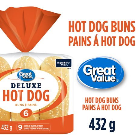Great Value Deluxe Hot Dog Buns, 6 ct, 432 g - Walmart.ca