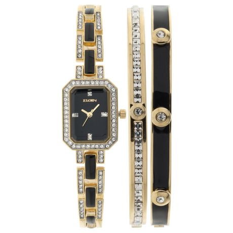 Click here for Elgin Ladies Black And Gold Tone Crystal Accented... prices