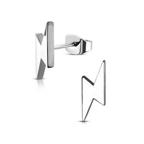 Pure316 - Women's 316L Stainless Steel Lightening Bolt Stud Earrings ...