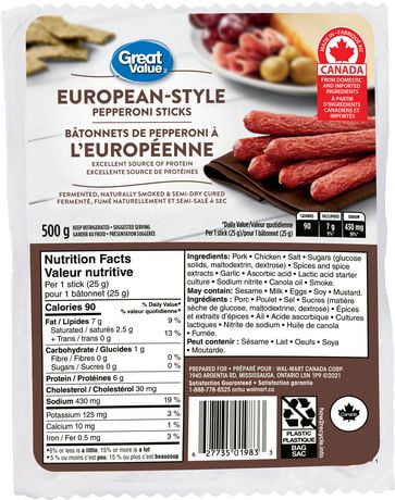 Great Value European-Style Pepperoni Sticks, 500g - Walmart.ca