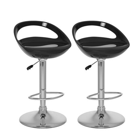 CorLiving B-301-BAD Open Back Adjustable bar Stool in Black Gloss, Set ...