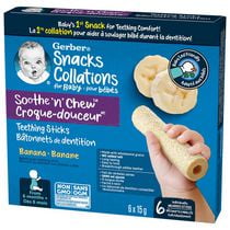 GERBER SOOTHE 'N' CHEW Teething Sticks, Banana – 6 x 15 g | Walmart Canada
