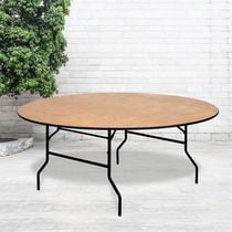 72'' Round Wood Folding Banquet Table with Clear Coated Finished Top ...